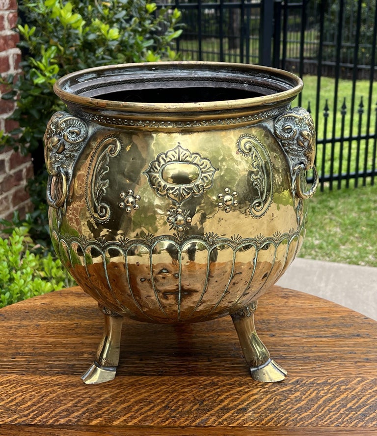 Antique English Brass Planter Rams Heads Hoof Feet Flower Pot Hand ...