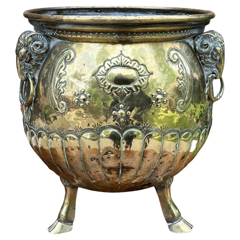 Antique English Brass Planter Rams Heads Hoof Feet Flower Pot Hand ...