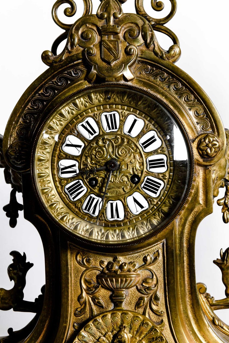 Antique English Bronze Three-Piece Clock Garniture Set For Sale at ...