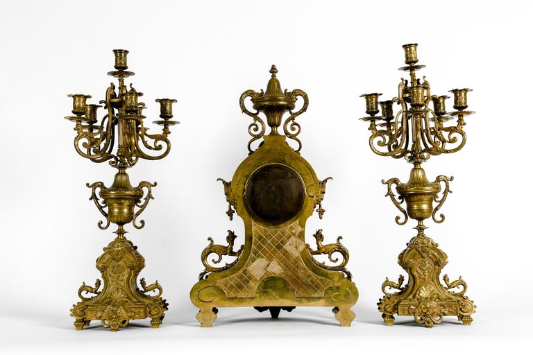 Antique English Bronze Three-Piece Clock Garniture Set For Sale at ...