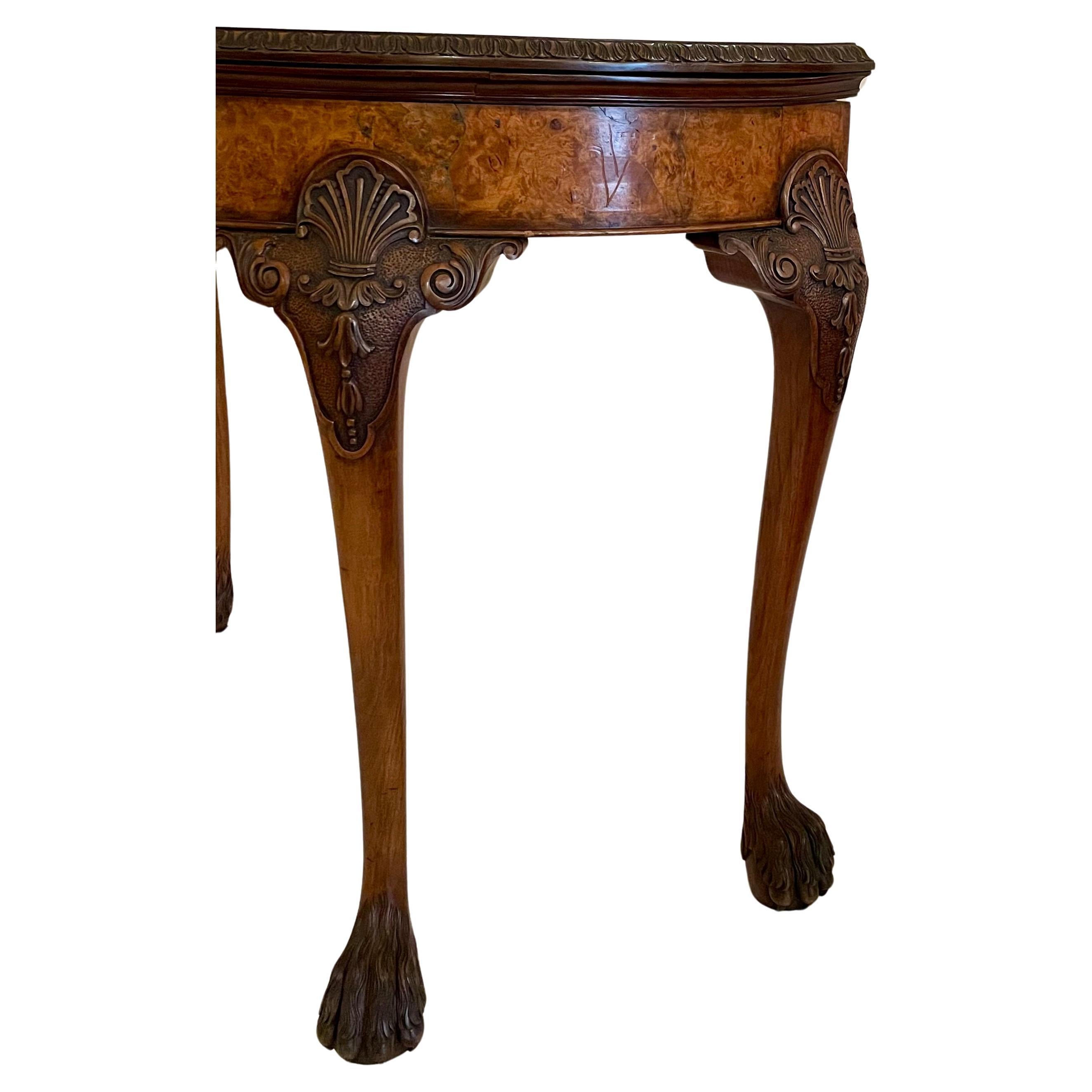 Antique English Burl Walnut Demi-Lune Console Table For Sale at 1stDibs