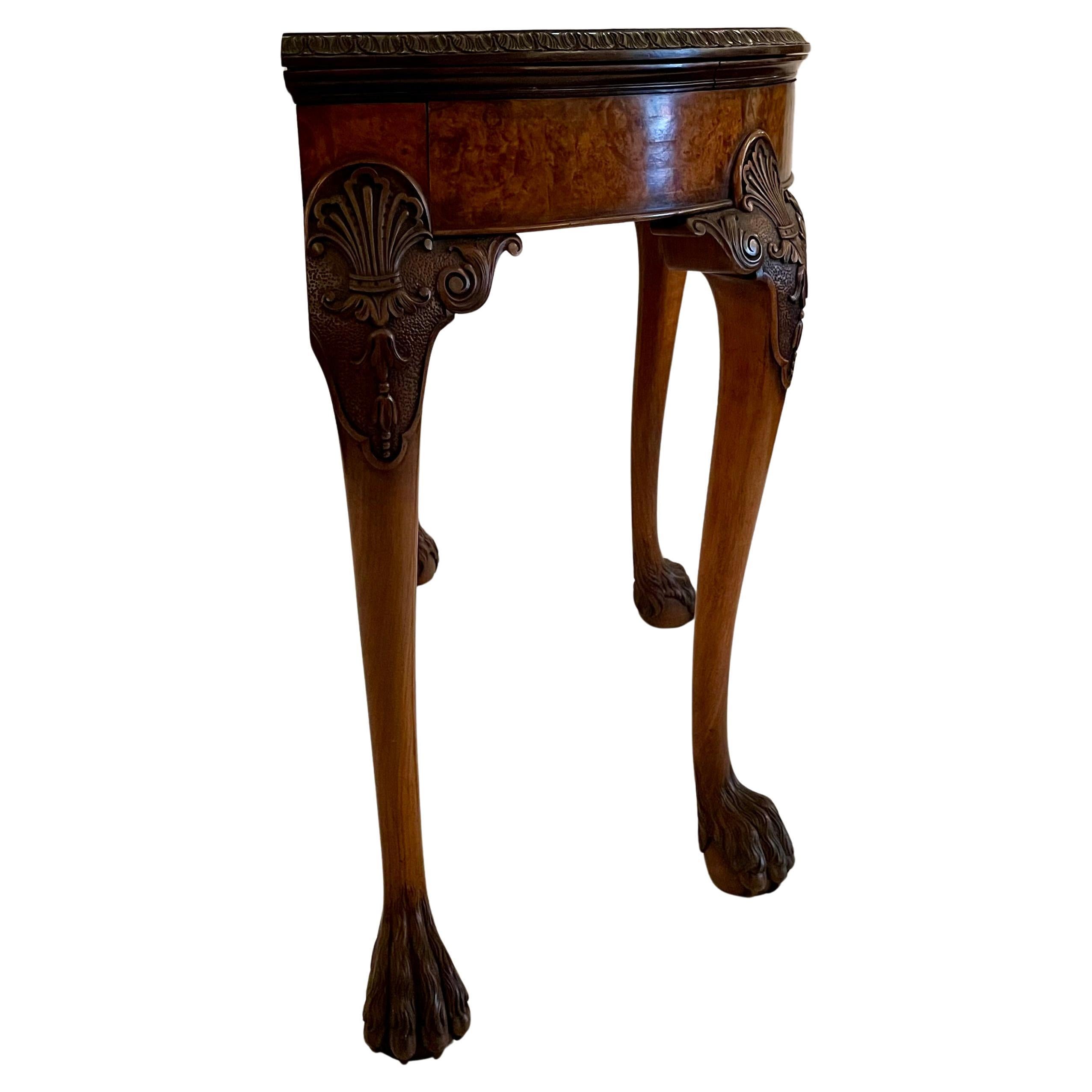 Antique English Burl Walnut Demi-Lune Console Table For Sale at 1stDibs