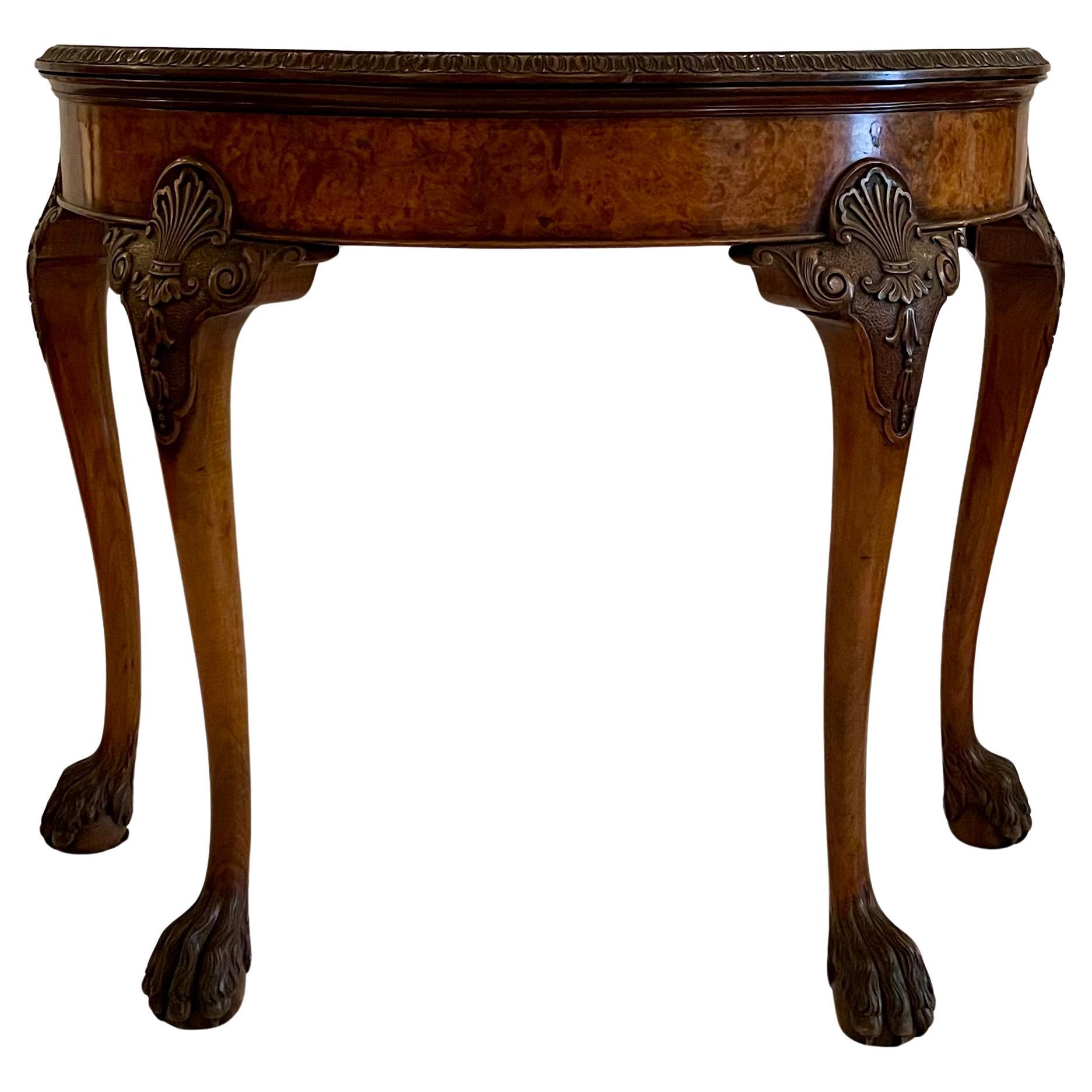 Antique English Burl Walnut Demi-Lune Console Table For Sale at 1stDibs