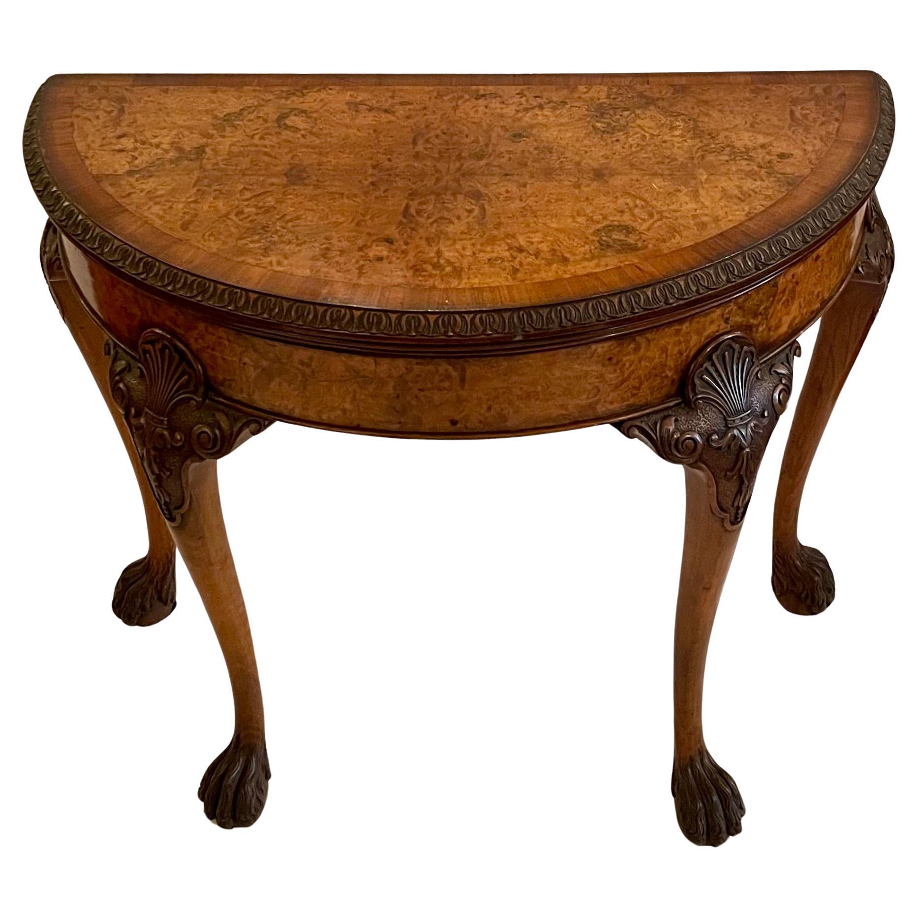 Antique English Burl Walnut Demi-Lune Console Table For Sale at 1stDibs