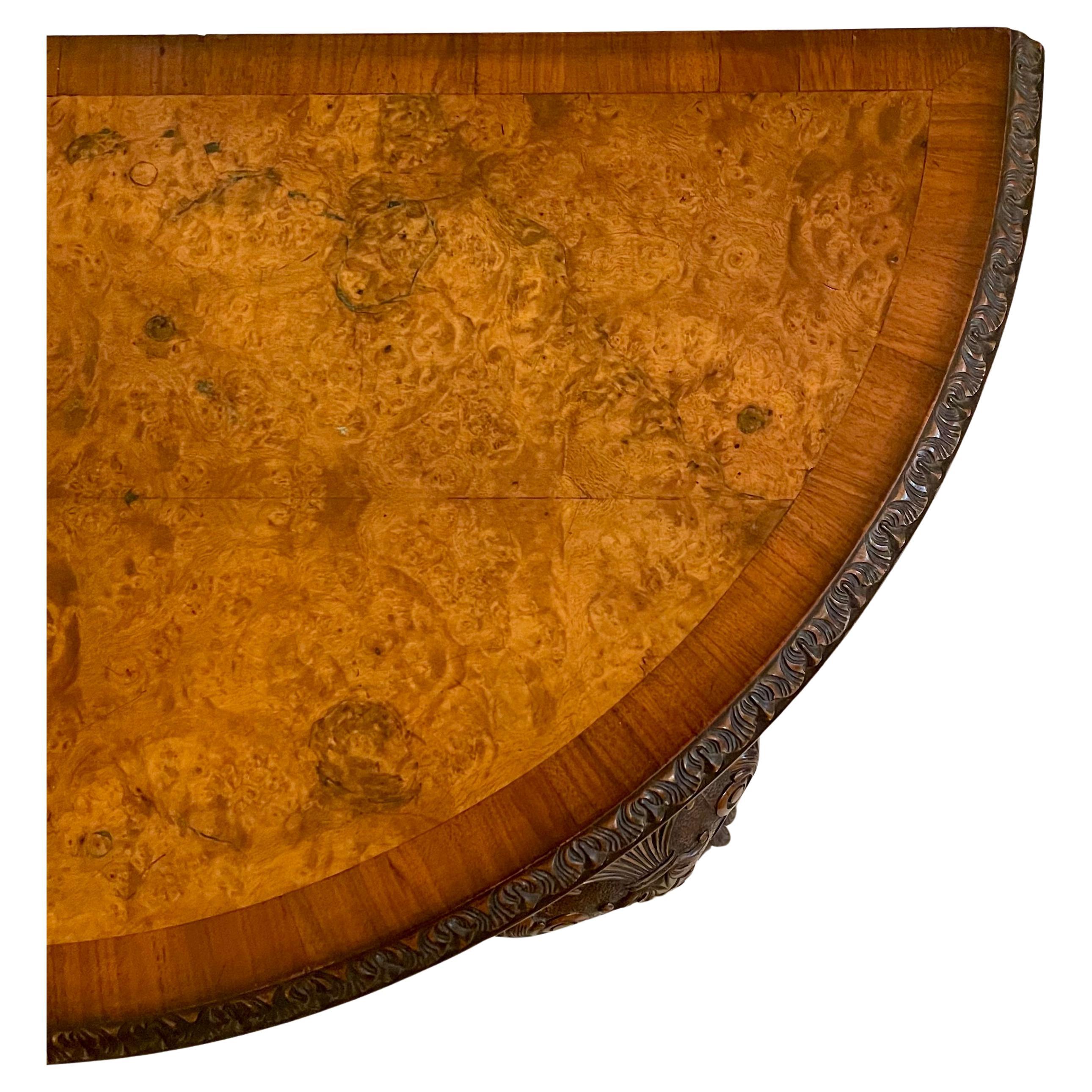 Antique English Burl Walnut Demi-Lune Console Table For Sale at 1stDibs