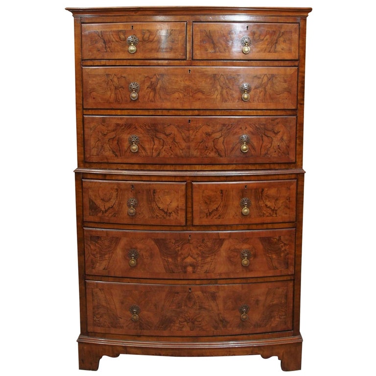 Antique English Burled Walnut Chest on Chest at 1stDibs