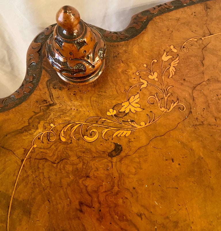 Antique English Burled Walnut with Inlay 3-Tier Étagère on Casters ...