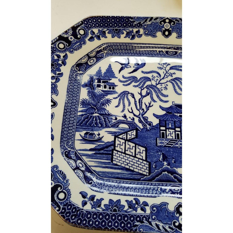 Antique English Burleigh Ware Blue Willow Platter For Sale at 1stDibs