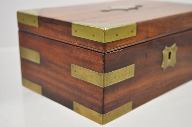 Antique English Campaign Style Mahogany Brass Military Writing Jewelry ...