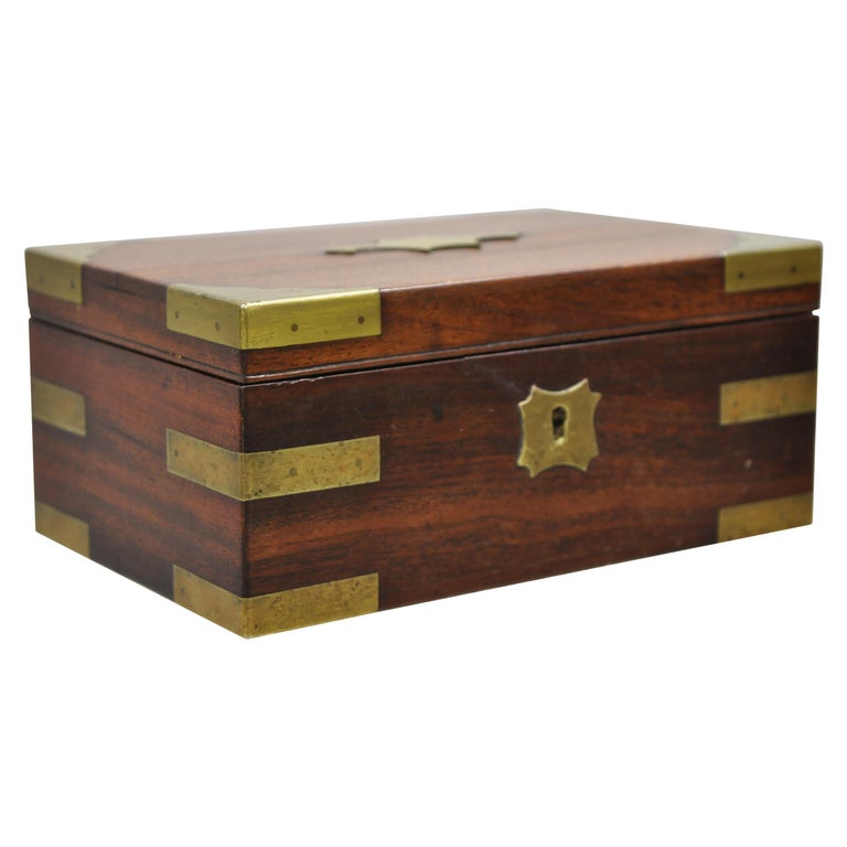 Antique English Campaign Style Mahogany Brass Military Writing Jewelry ...