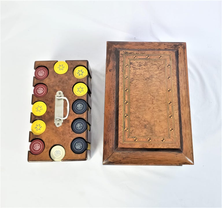 Antique English Card and Poker Chip Marquetry Box with Pull Out ...