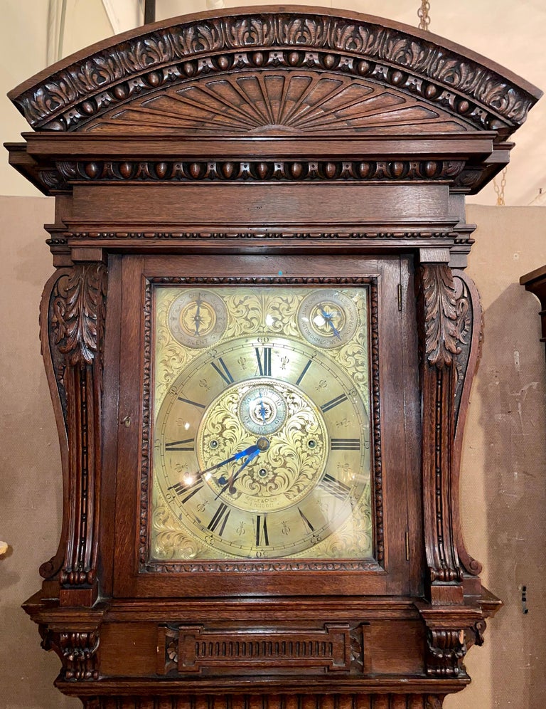 Antique English Carved Oak "Maple and Co., " 9-Tube Grandfather Clock ...