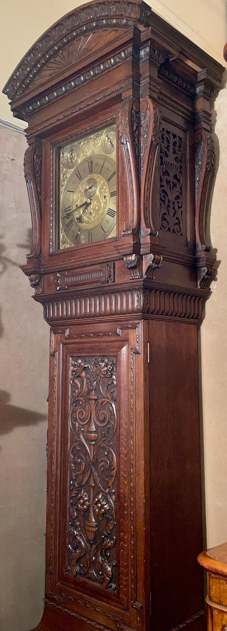 Antique English Carved Oak "Maple and Co., " 9-Tube Grandfather Clock ...