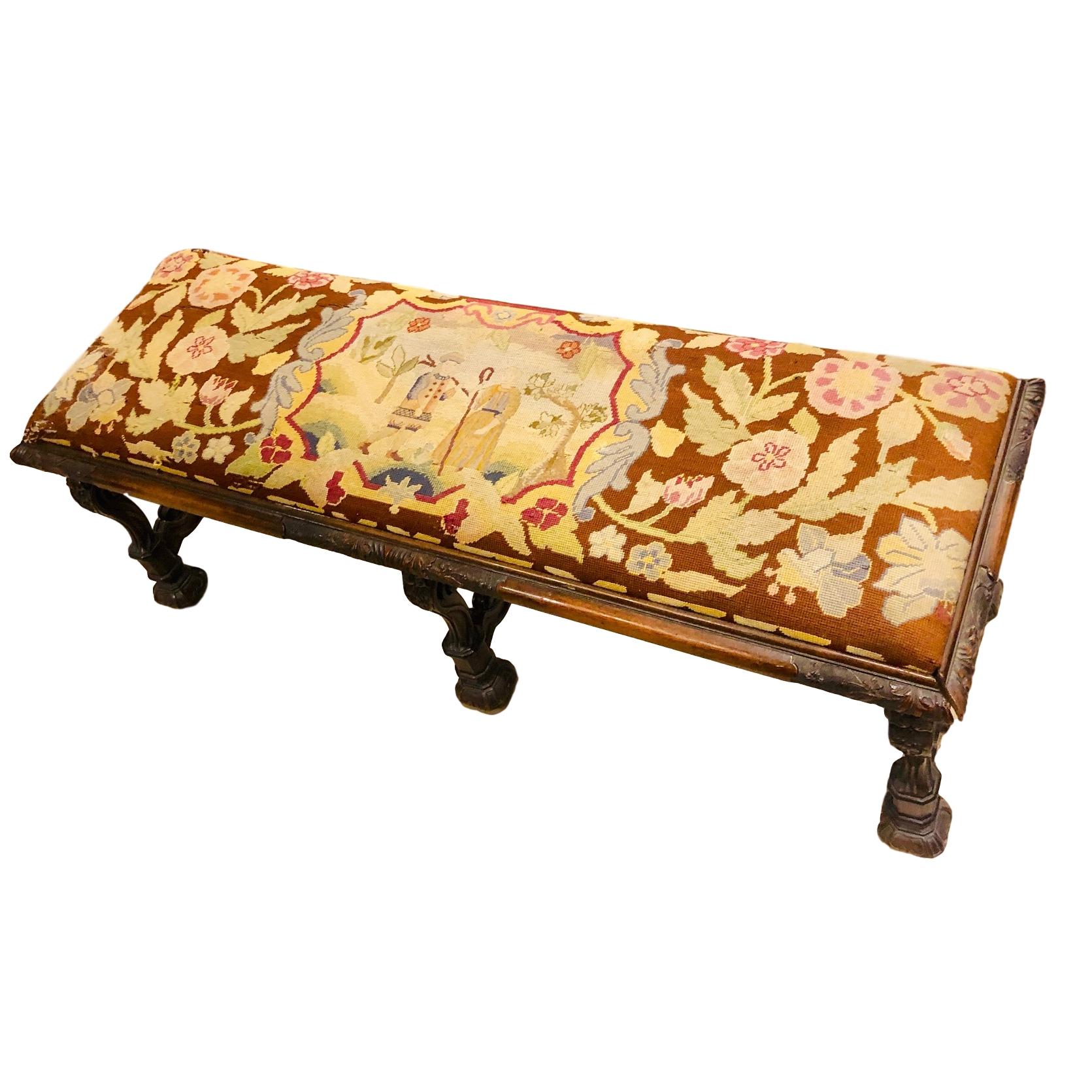Antique English Carved Wood Bench at 1stDibs