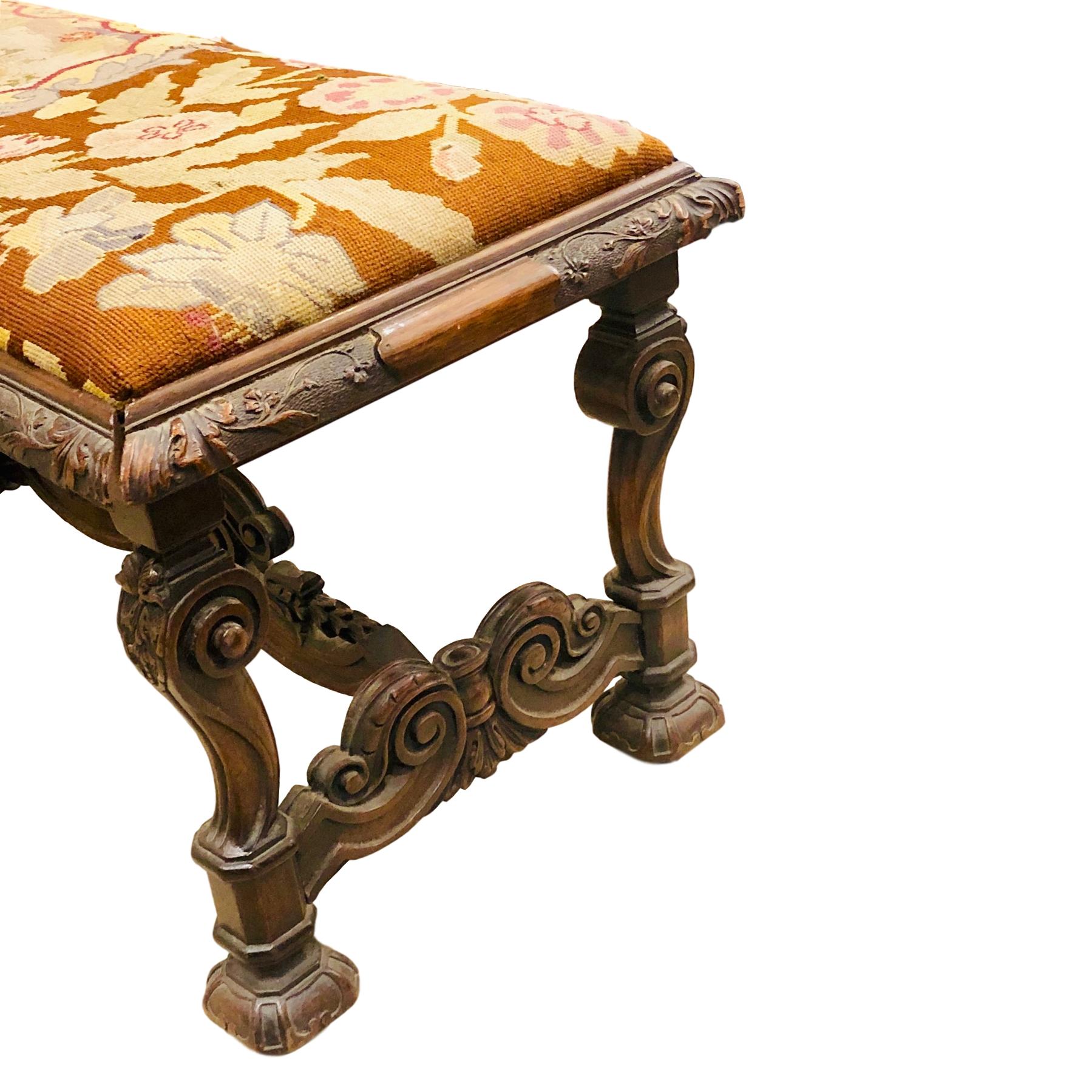Antique English Carved Wood Bench at 1stDibs