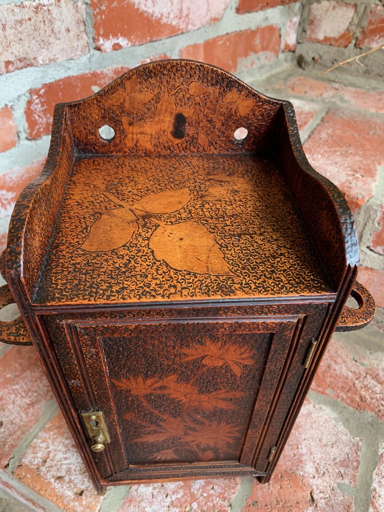 Antique English Carved Wood Pyrography Pipe Smoke Cabinet Game Box ...