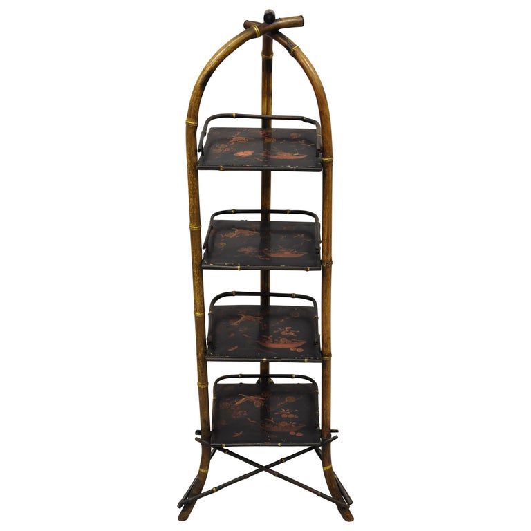 Antique English Charred Bamboo Victorian 4-Tier Muffin Dessert Pastry ...