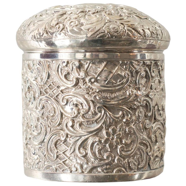 Antique English Chased Sterling Silver Container at 1stDibs