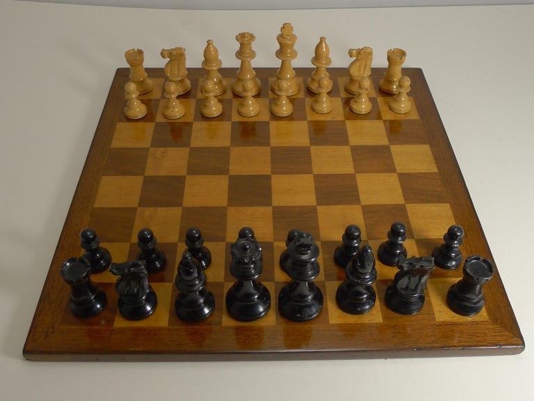 Antique English Chess Board and Chess Set, circa 1910 at 1stDibs