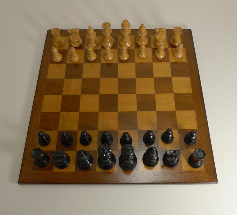 Antique English Chess Board and Chess Set, circa 1910 at 1stDibs