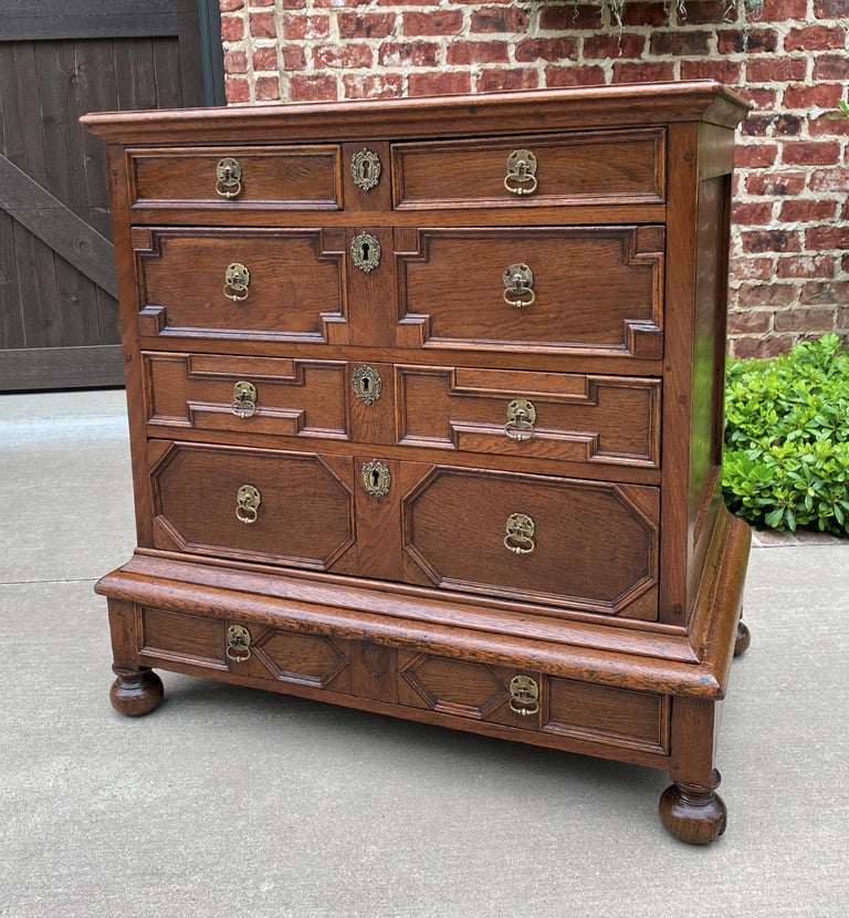 Antique English Chest on Chest of Drawers Jacobean Tudor Carved Oak ...