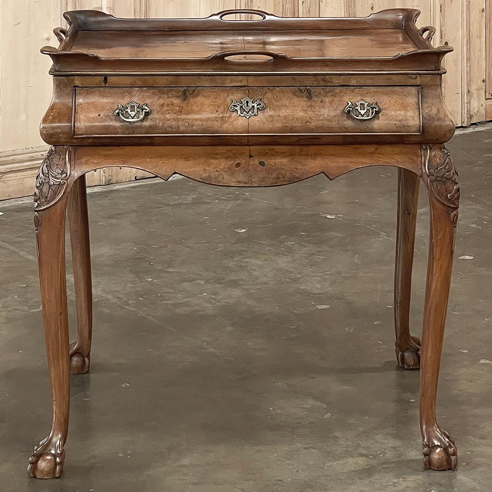 Antique English Chippendale Burlwood End Table with Serving Tray For ...