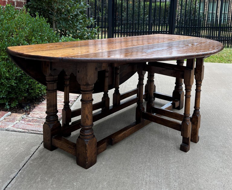 Antique English Coffee Table Bench Drop Leaf Gate Leg Oak Pegged C ...