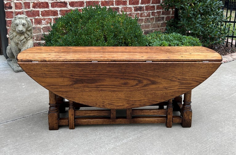 Antique English Coffee Table Bench Drop Leaf Gate Leg Oak Pegged C ...