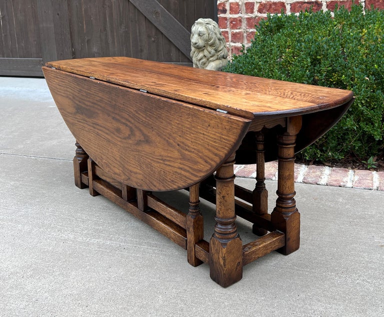 Antique English Coffee Table Bench Drop Leaf Gate Leg Oak Pegged C ...