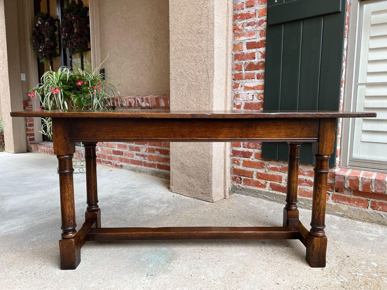 Antique English Console Hall Sofa Table SLENDER Carved Oak c1920 at 1stDibs