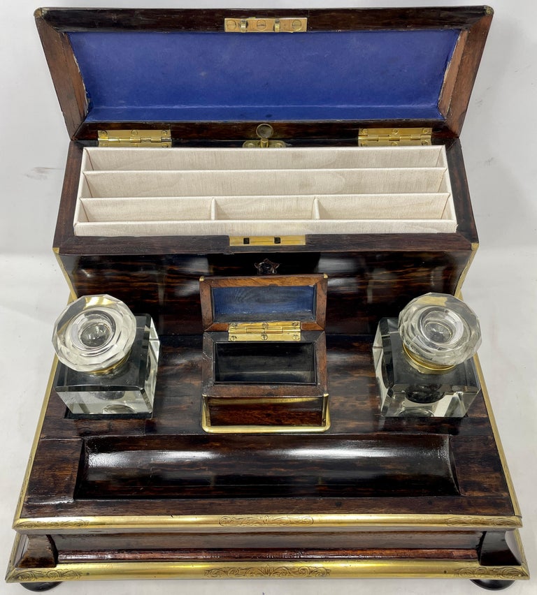 Antique English Coromandel Wood Letter Box, Stamp Box, and Inkwell ...