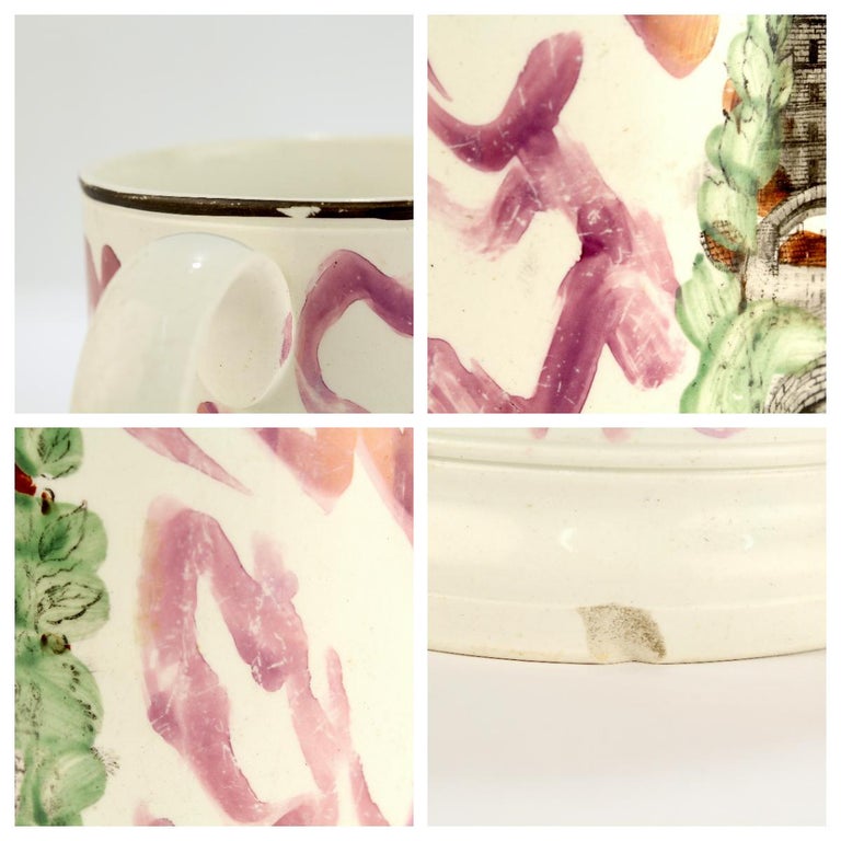 Antique English Creamware Sunderland Lustre Iron Bridge Mug with Frog ...
