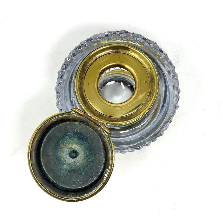 Antique English Cut Crystal and Bronze Desktop Inkwell, Circa 1870-1880 ...