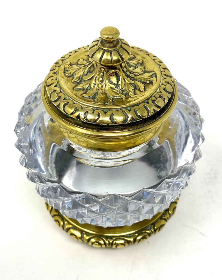 Antique English Cut Crystal and Bronze Desktop Inkwell, Circa 1870-1880 ...