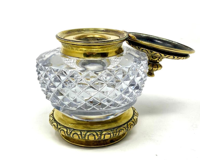Antique English Cut Crystal and Bronze Desktop Inkwell, Circa 1870-1880 ...