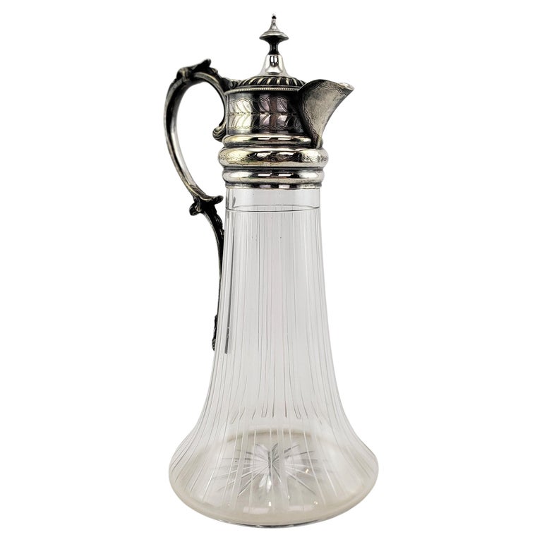 Antique English Cut Crystal and Silver Plated Claret Jug or Decanter ...