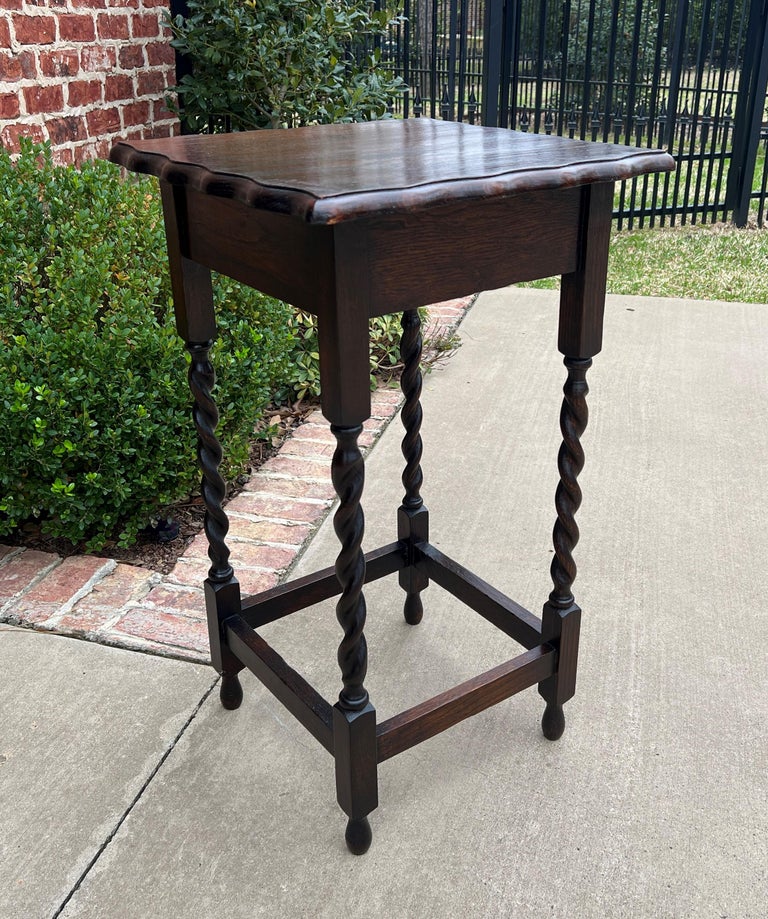 Antique English Dark Oak End Table Barley Twist Pie Crust Edge Square ...