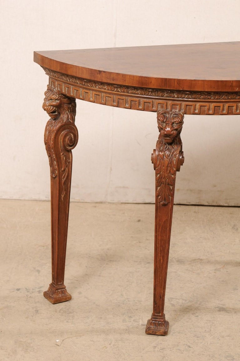 Antique English Demi-Console Table w/Lion-Carved Legs For Sale at 1stDibs