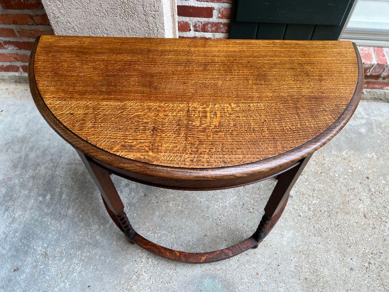 Antique English Demilune Console Hall Table British Barley Twist Oak ...