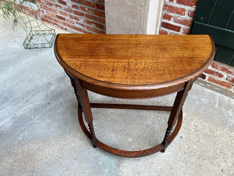 Antique English Demilune Console Hall Table British Barley Twist Oak ...