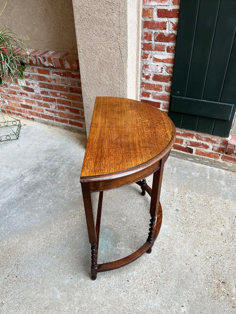 Antique English Demilune Console Hall Table British Barley Twist Oak ...