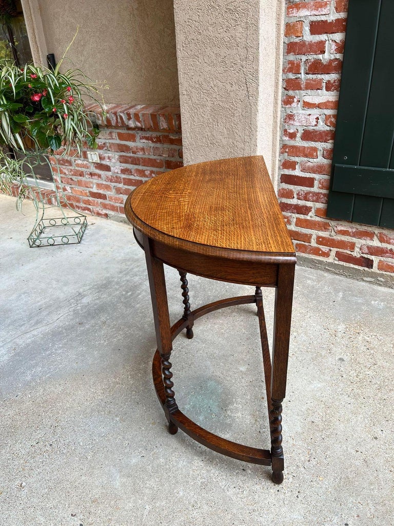 Antique English Demilune Console Hall Table British Barley Twist Oak ...
