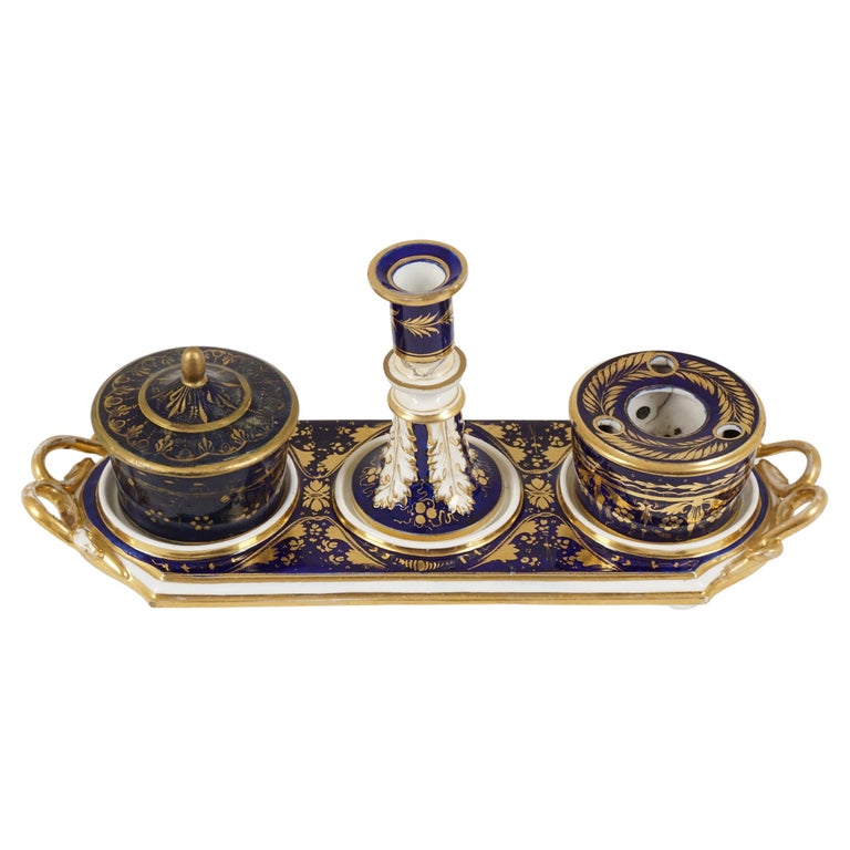 Antique English Derby Porcelain Ink Stand Dish on Tray, England 1870 ...