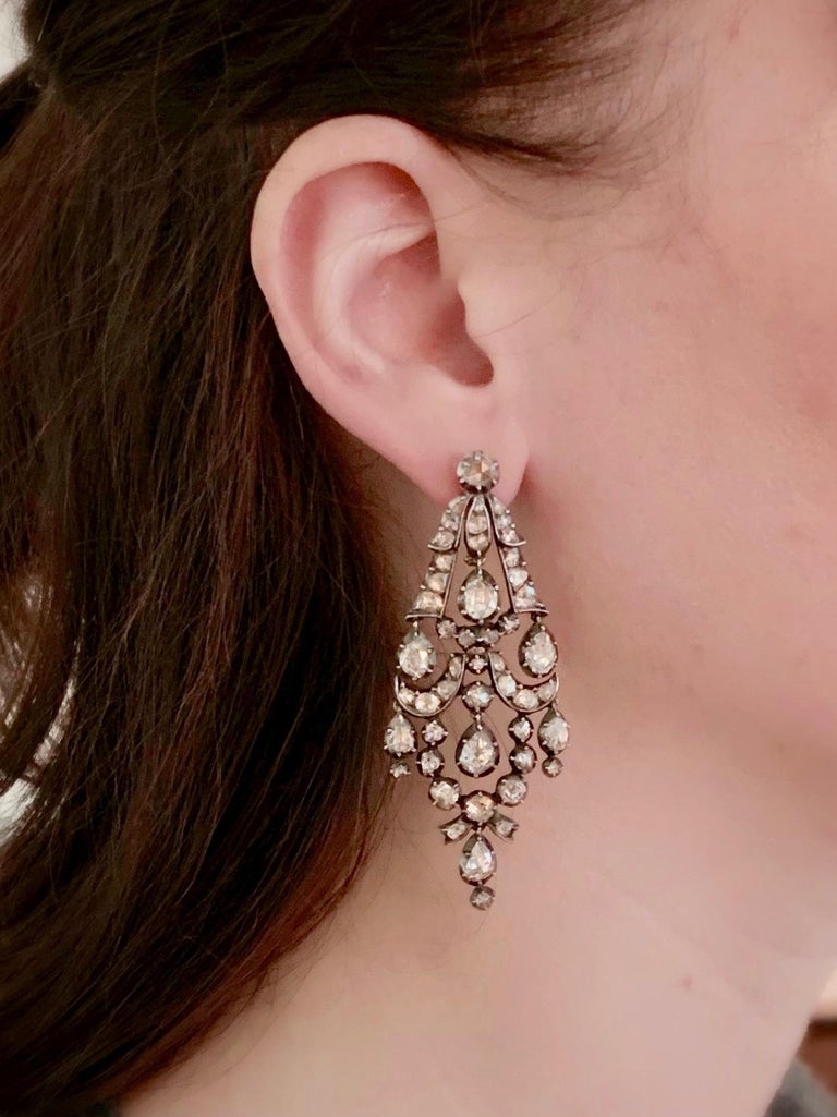 Antique English Diamond Silver and Gold Earrings at 1stDibs