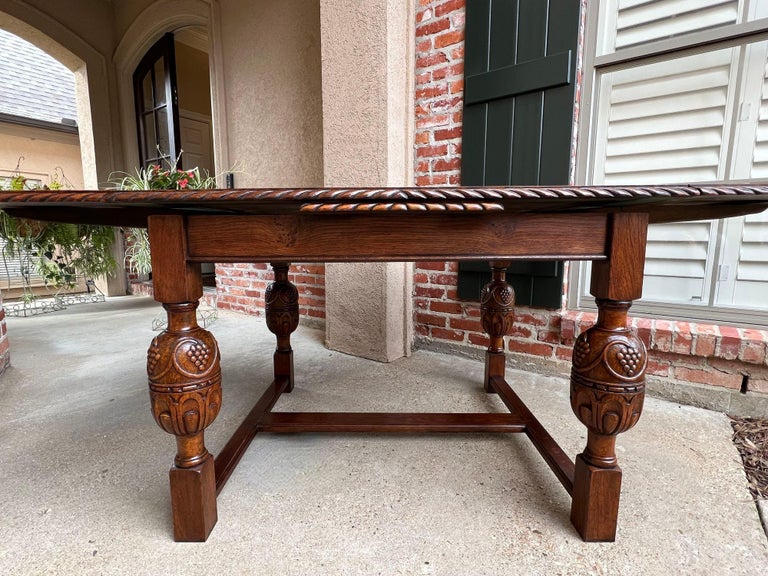 Antique English Dining Table Draw Leaf Tudor Carved Tiger Oak Large ...