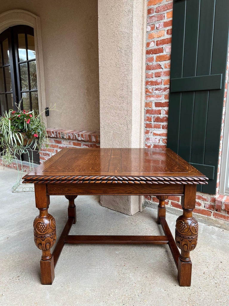 Antique English Dining Table Draw Leaf Tudor Carved Tiger Oak Large ...