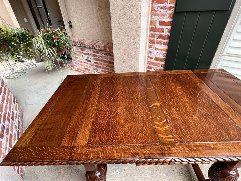 Antique English Dining Table Draw Leaf Tudor Carved Tiger Oak Large ...