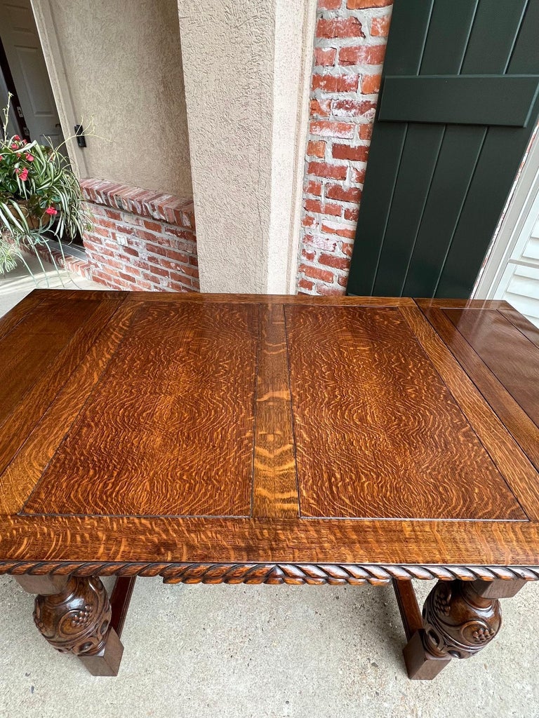 Antique English Dining Table Draw Leaf Tudor Carved Tiger Oak Large ...