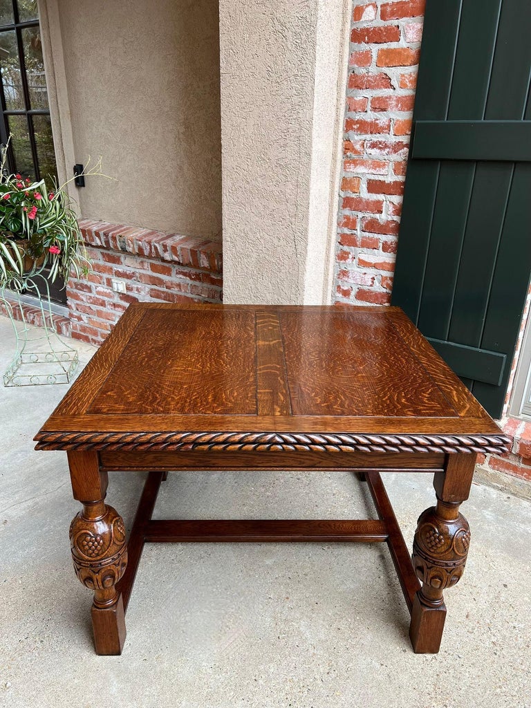 Antique English Dining Table Draw Leaf Tudor Carved Tiger Oak Large ...