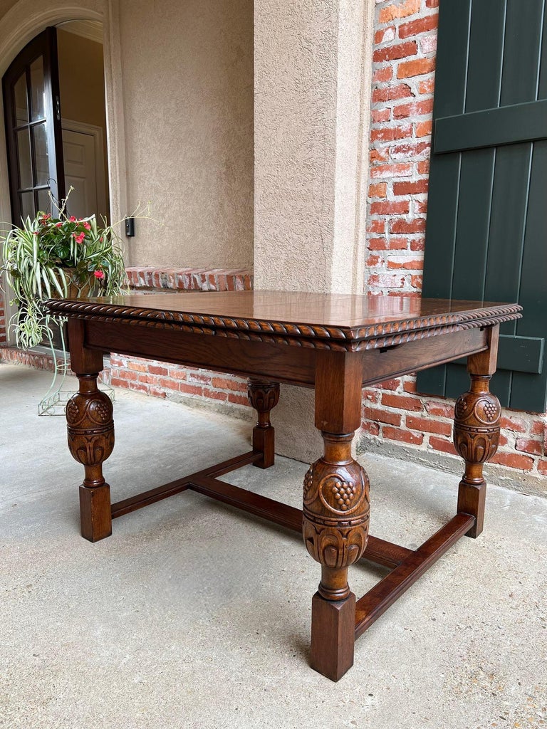 Antique English Dining Table Draw Leaf Tudor Carved Tiger Oak Large ...